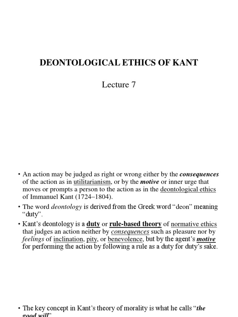 Deontological Ethics of Kant | PDF | Reason | Philosophical Theories