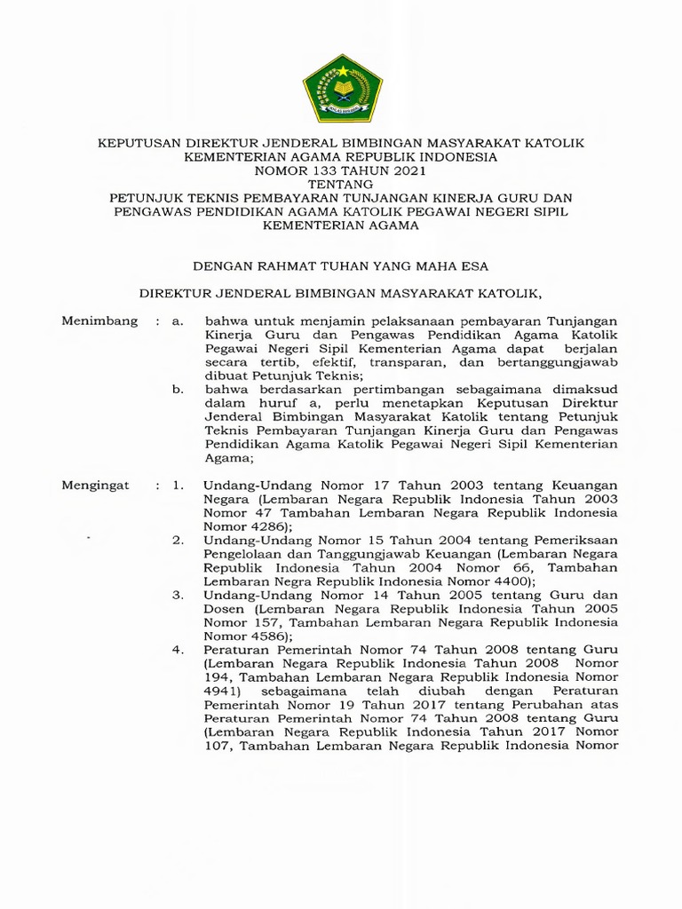 Sk Nomor 133 Tahun 2021 Pdf