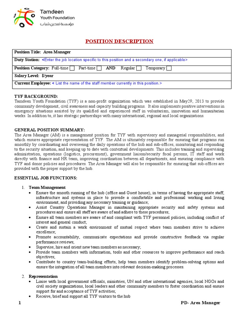 Area Manager Job Description | PDF