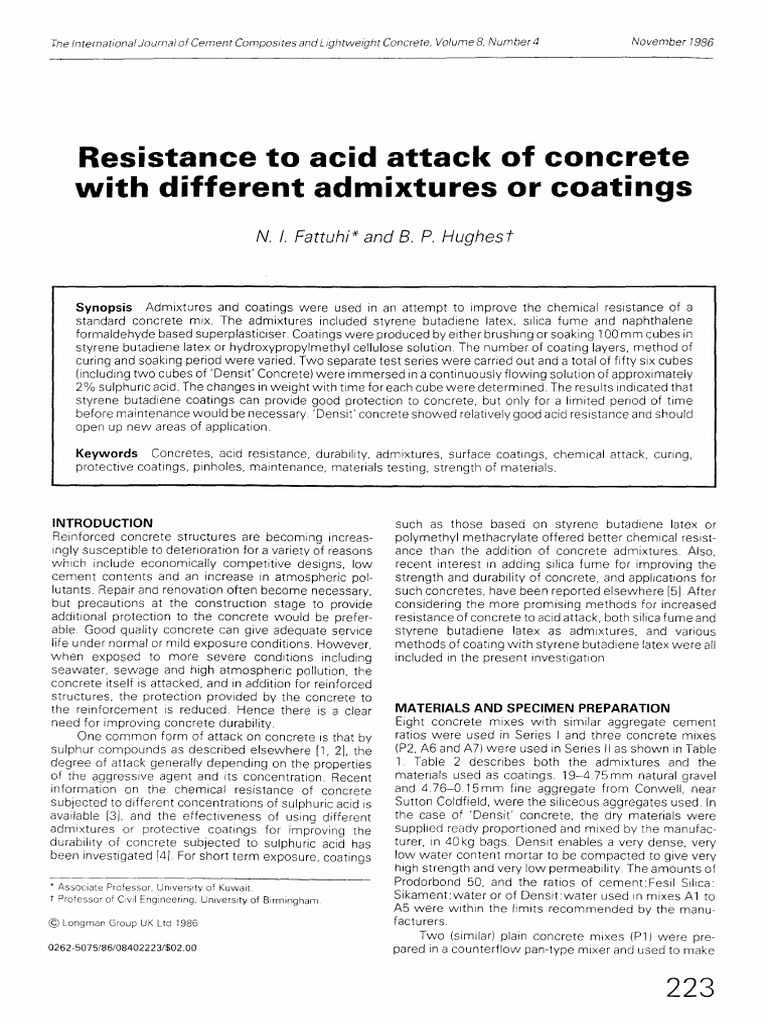 Resistance To Acid Attack of Concrete With Different Admixtures or ...