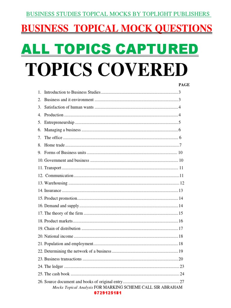 Business Studies Topical Questions | PDF | Demand | Supply (Economics)