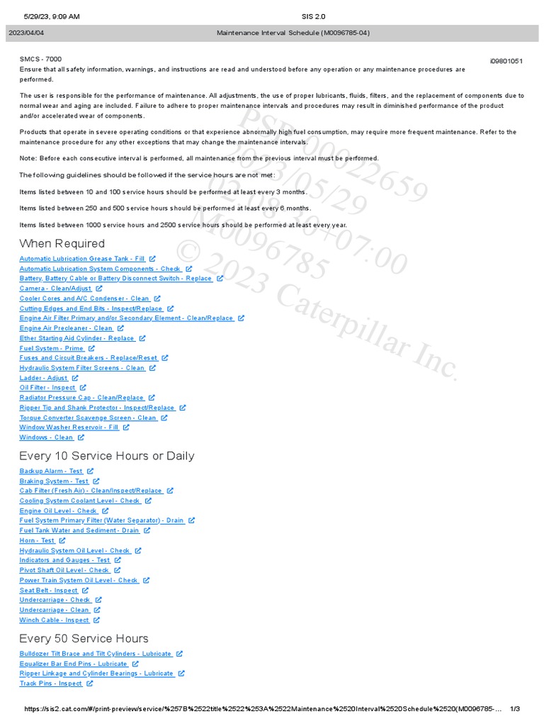 Maintenance Interval Schedule D9 | PDF | Coolant | Mechanical Engineering