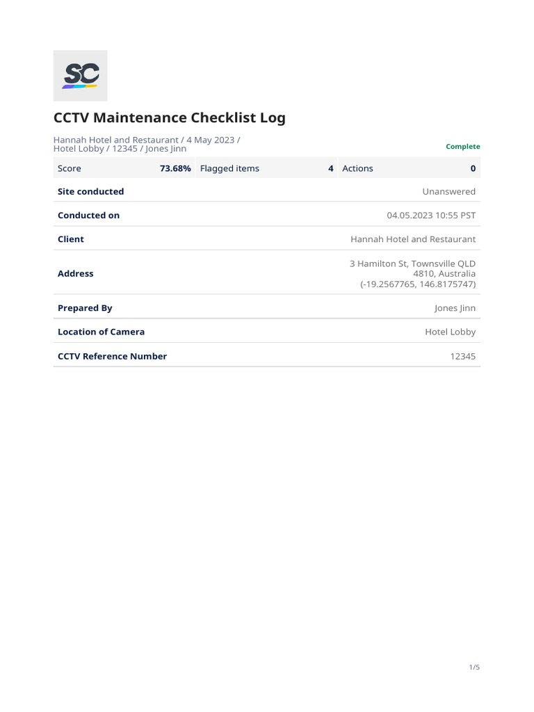CCTV Maintenance Checklist Log Report | PDF | Camera | Electrical Wiring