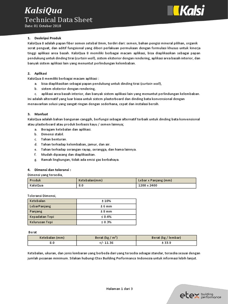 Tds Kalsiqua Technical Datasheet Id 2018 10 | PDF