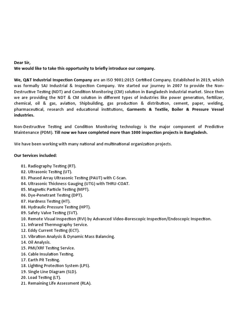NDT Profile For In-Service Boioler Inspection | PDF | Nondestructive ...