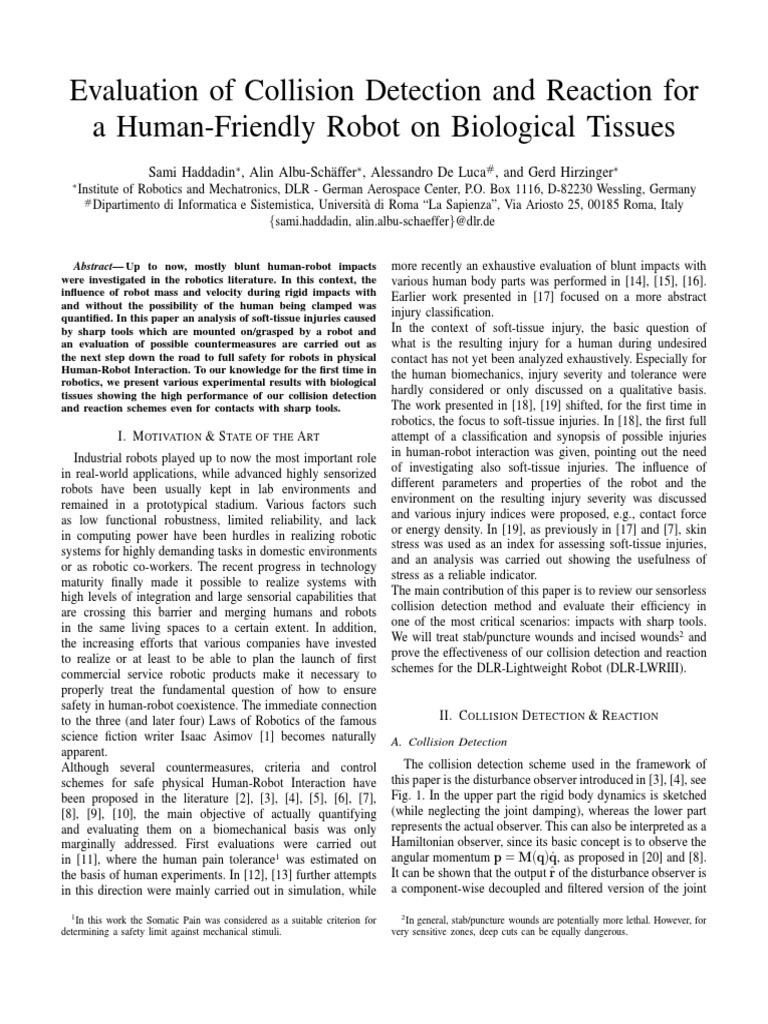 Evaluation of Collision Detection and Reaction For A Human-Friendly ...