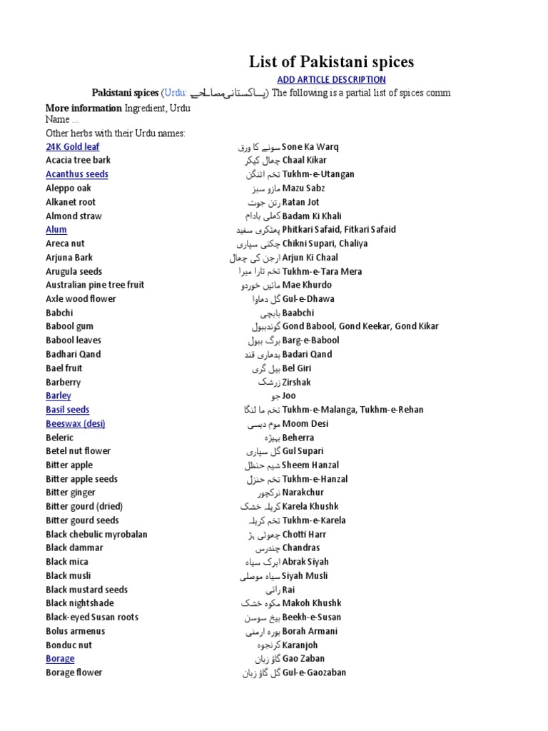 Names of Herbs | PDF