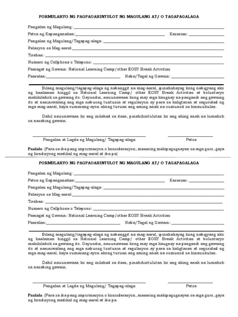 NLC Parents Consent Form | PDF