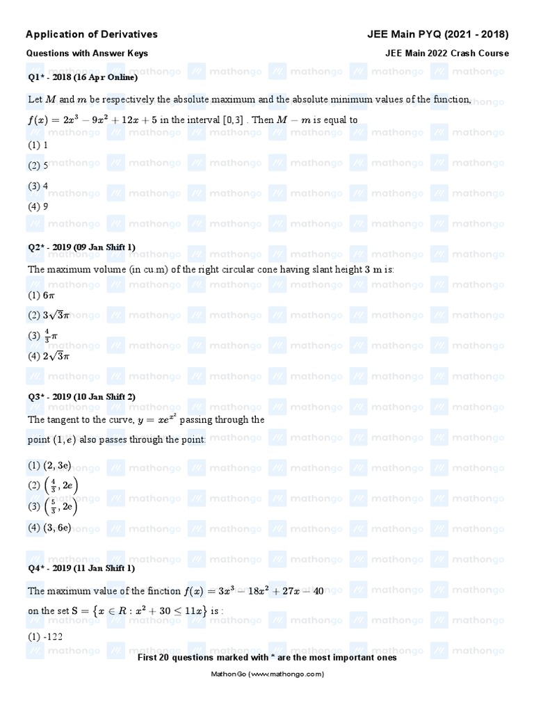 Calculus PYQ Mains 2022 by - @ASKVILENG Export | PDF | Tangent | Function (Mathematics)