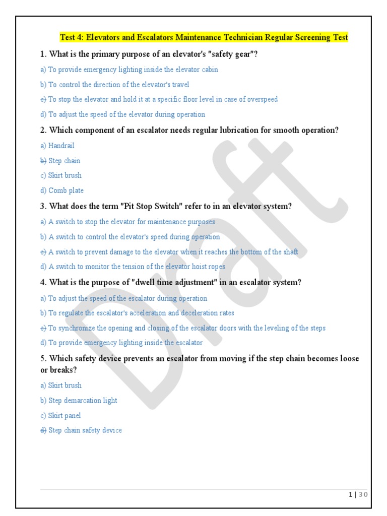 Elevators and Escalators Technician Tests | PDF | Elevator | Escalator