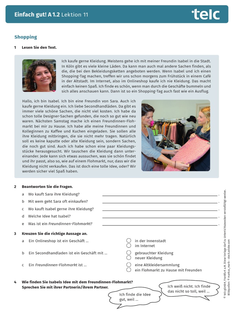 Einfach Gut! A1.2 Lektion 11 Lesetext | PDF