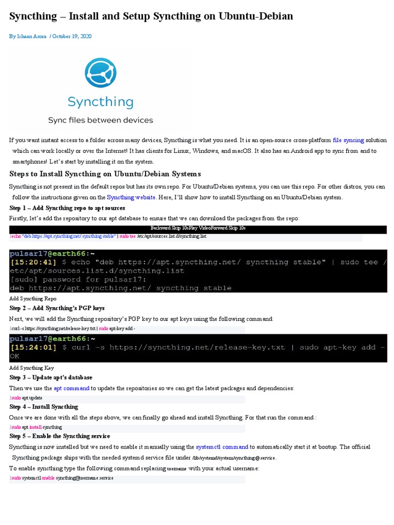 Install And Setup Syncthing On Ubuntu Debian Download Free Pdf Software Computing
