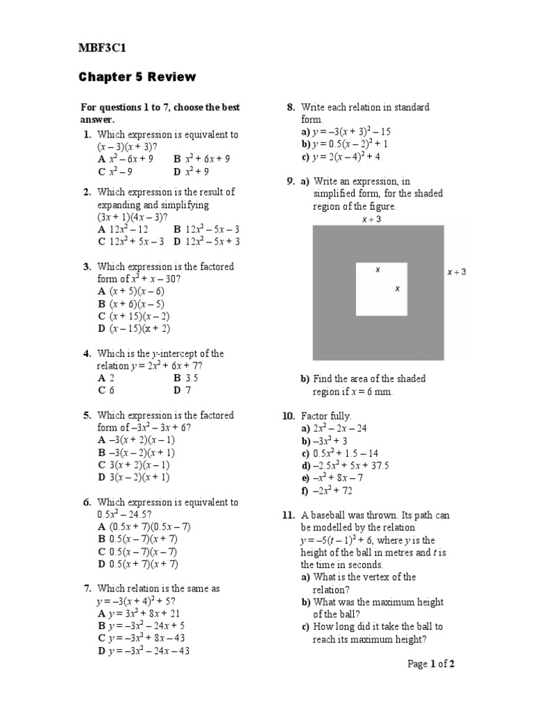 Algebra Review: Quadratics & Factoring | PDF