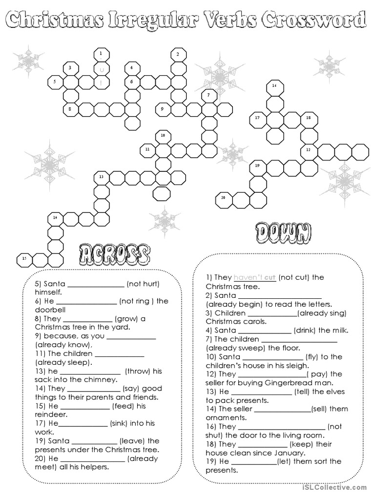CHRISTMAS Irregular Verbs Crossword (With Key) | PDF | Santa Claus ...