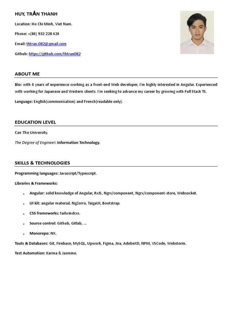 CV Tran Thanh Huy | PDF | Android (Operating System) | Computing
