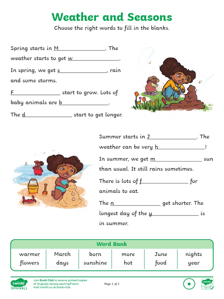 Weather and Seasons Fill in The Blanks Cloze Procedure Activity Ver 4 ...