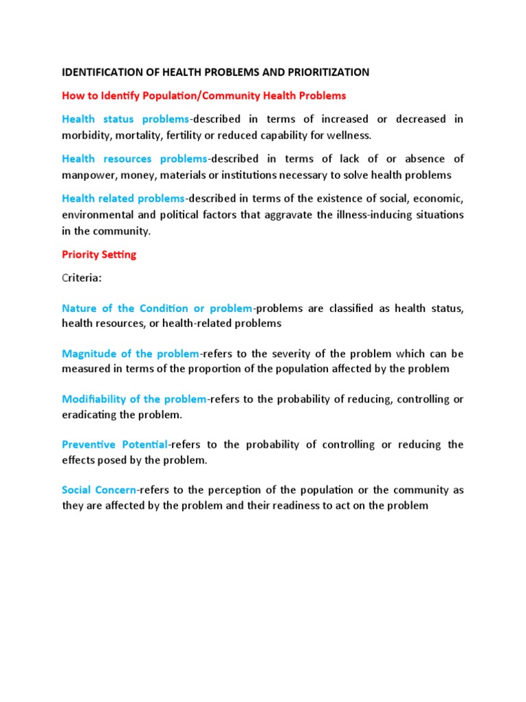 Identification of Health Problems and Prioritization | PDF ...