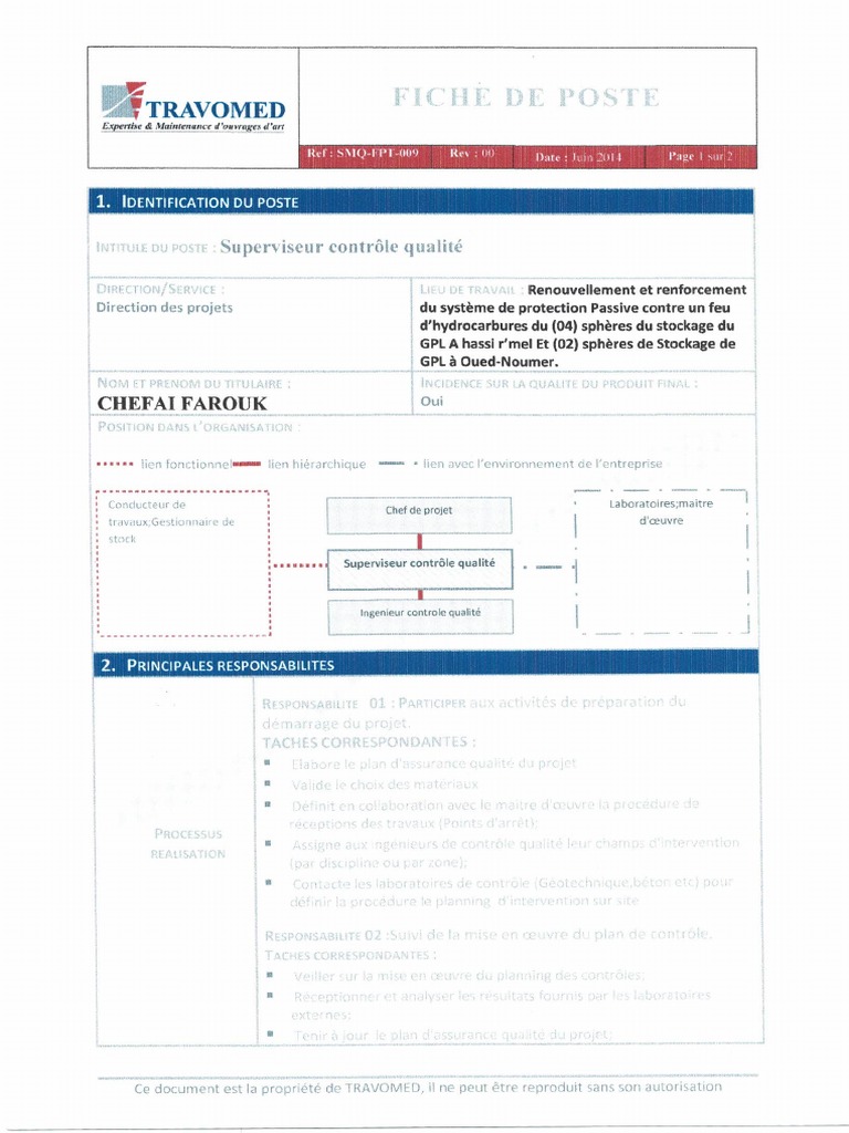 Fiche De Poste superviseur | PDF