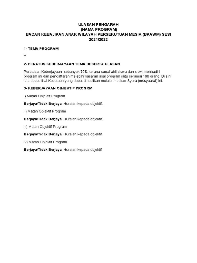 Format Ulasan Pengarah Program 2122 | PDF