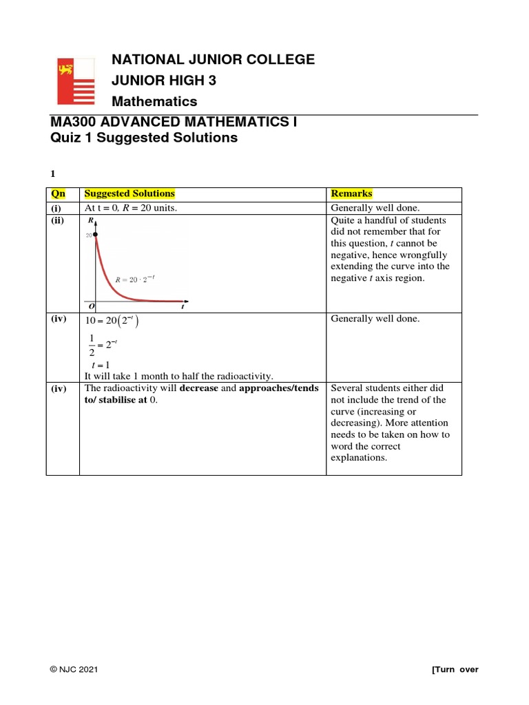 2021 MA300 Quiz 1 Suggested Solutions | PDF | Quadratic Equation ...