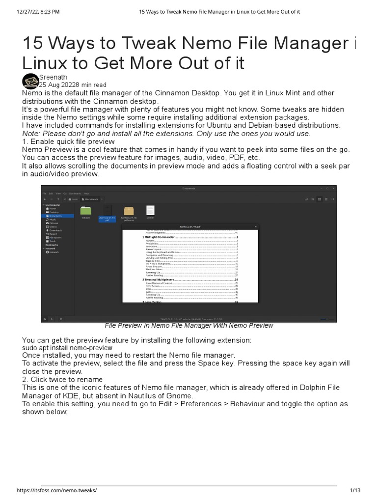 15 Ways To Tweak Nemo File Manager in Linux To Get More Out of It | PDF | Computer File | Double ...