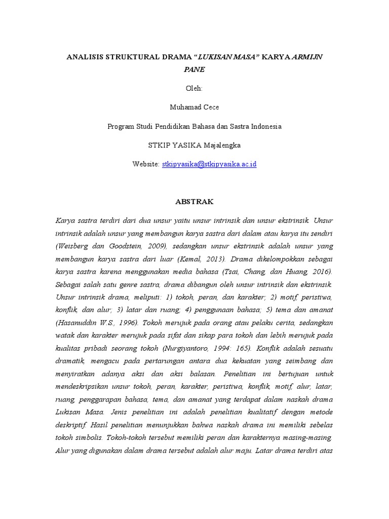 ANALISIS STRUKTURAL DRAMA LUKISAN MASA KARYA ARMIJN PANE | PDF