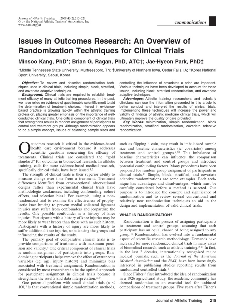 BLOCO 8 - Issues in Outcomes Research An Overview of Randomization ...