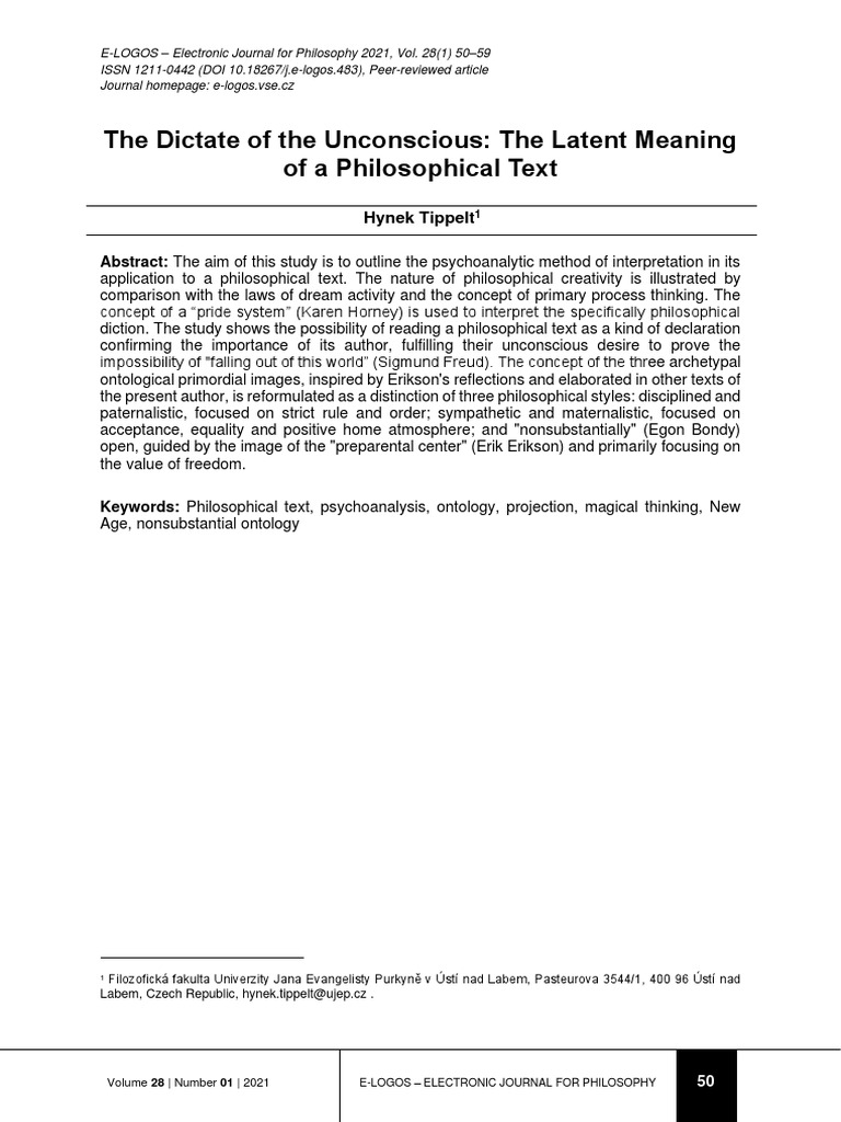 The Dictate of The Unconscious: The Latent Meaning of A Philosophical ... The Dictate of The Unconscious: The Latent Meaning of A Philosophical ...