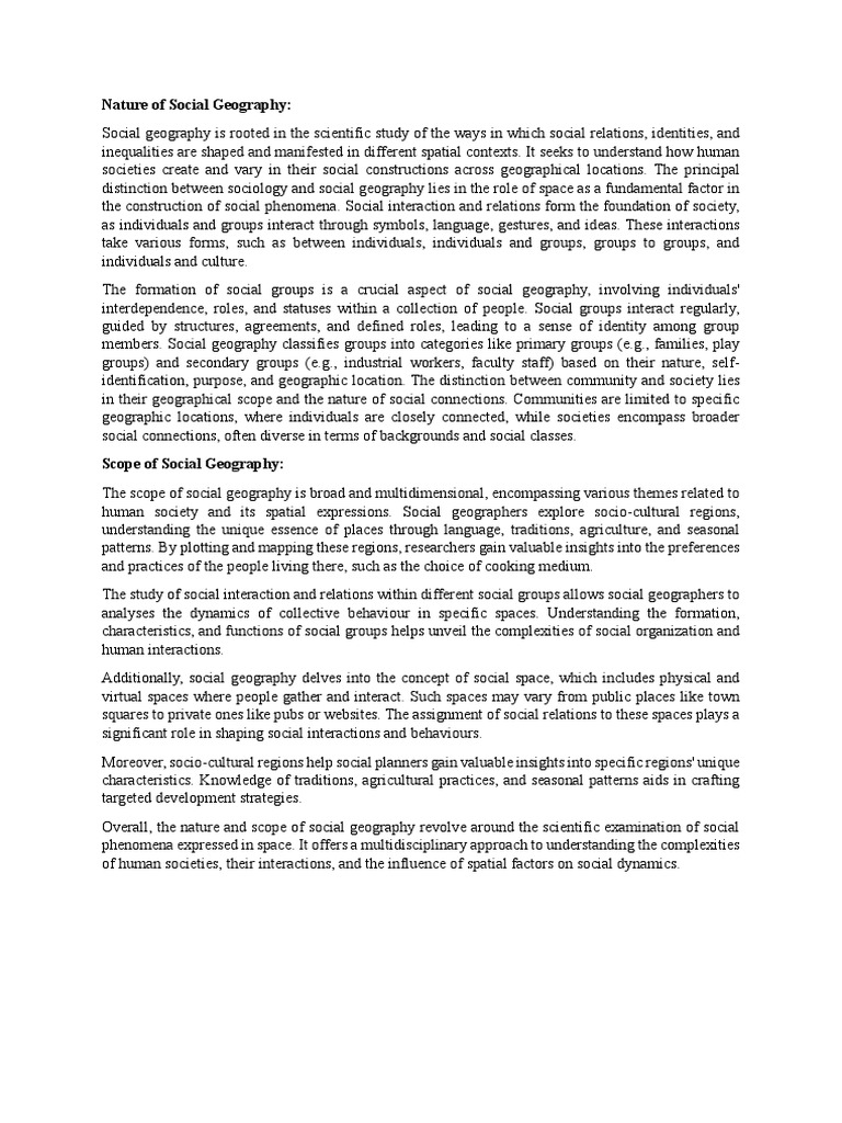 Nature of Social Geography | PDF