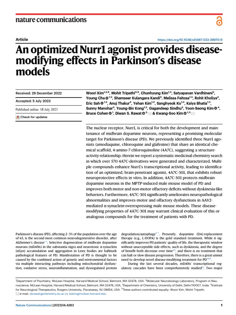 An Optimized Nurr1 Agonist Provides Disease-Modifying Effects in ...