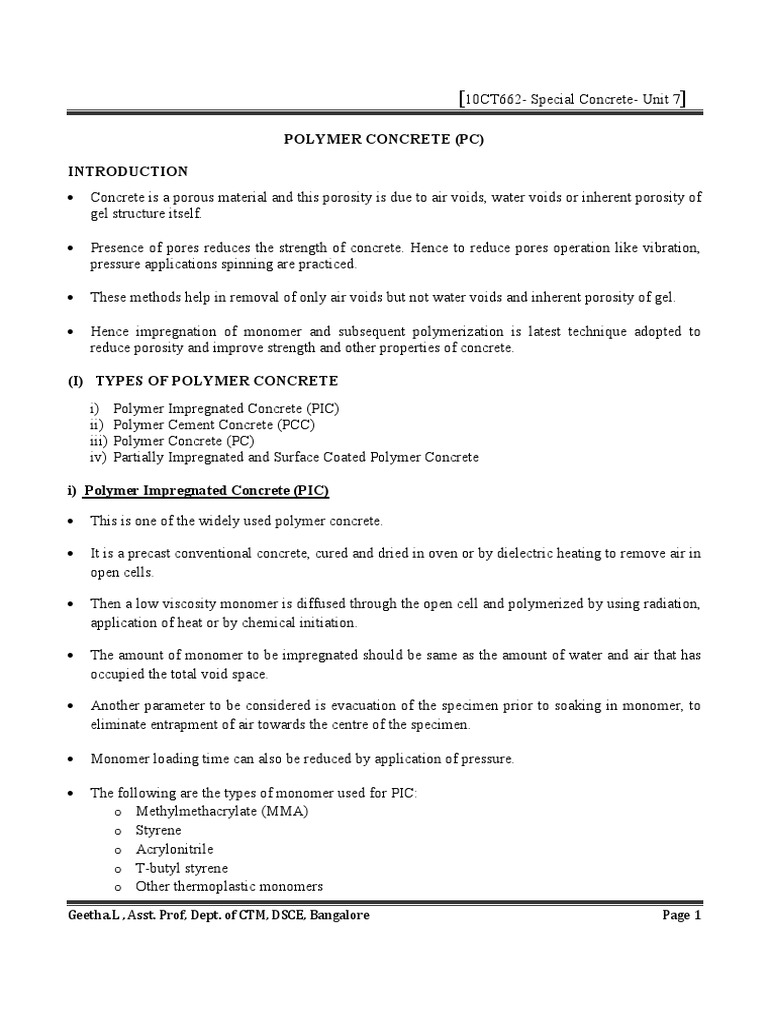 Module 3 - Polymer Concrete Notes | PDF | Concrete | Polymers