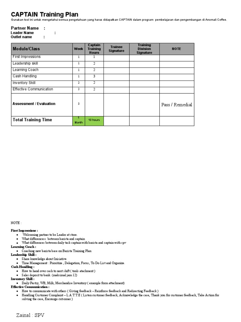CAPTAIN Training Plan | PDF | Learning | Business