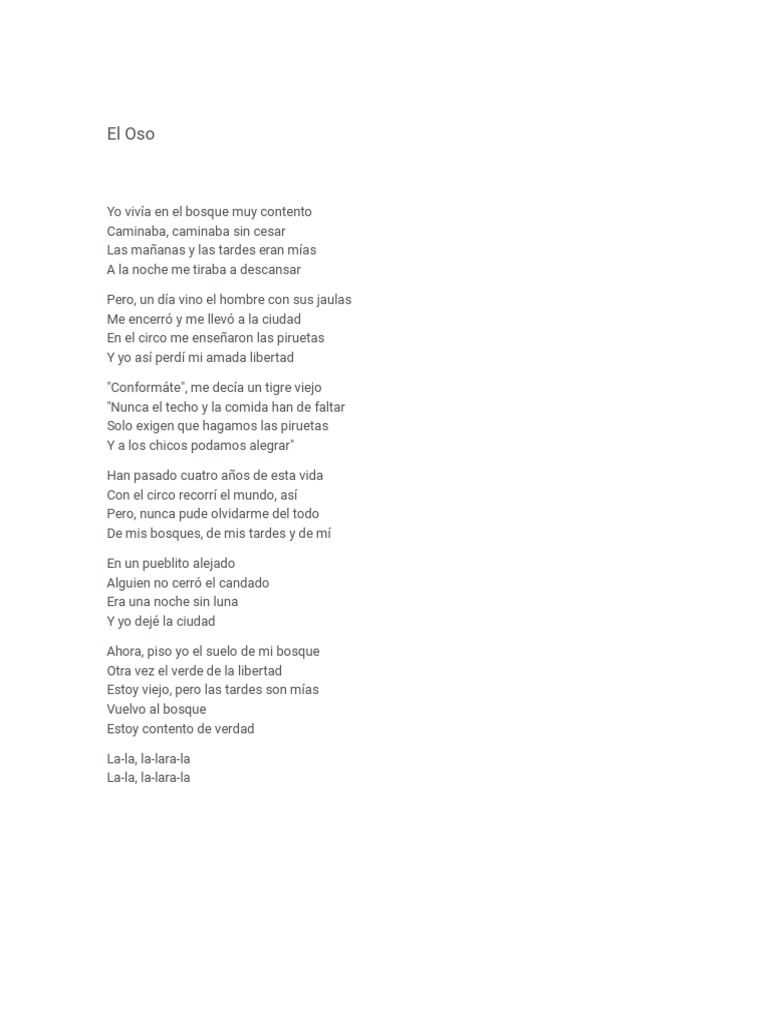 Letra de "El Oso" de Moris | PDF