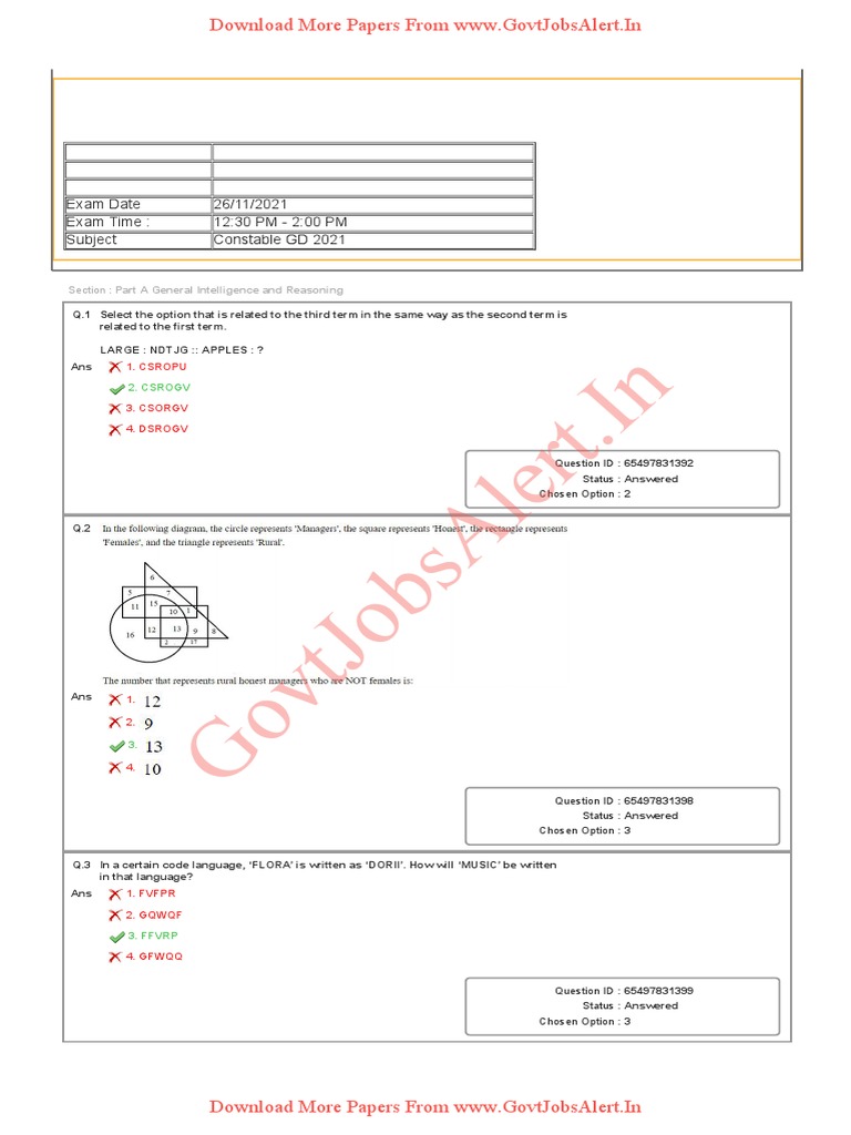 SSC GD Paper 2021 in English Set 34 | PDF