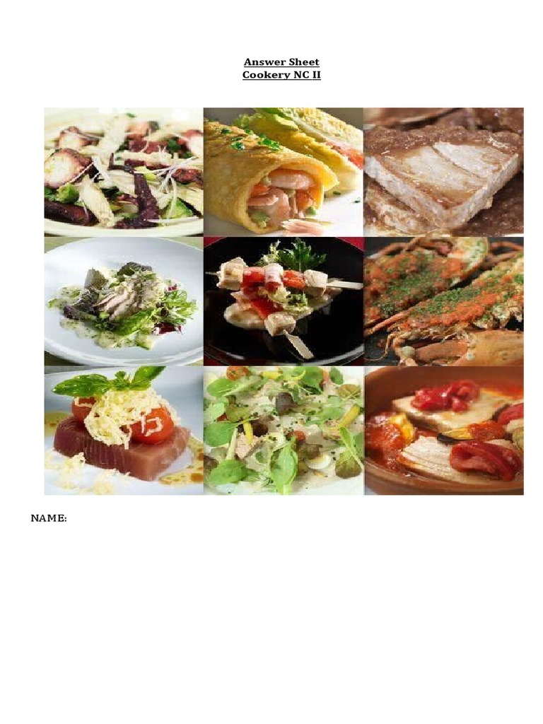 Cookery Answer Sheet | PDF | Custard | Cooking