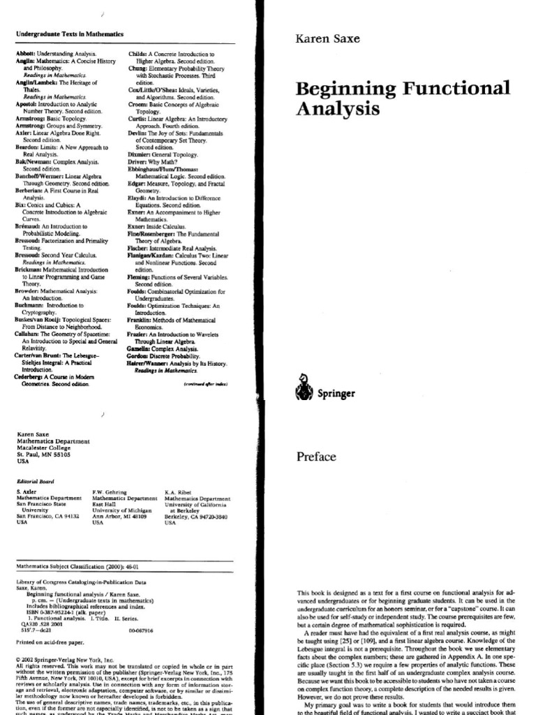 Beginning Functional Analysis - Karen Saxe | PDF