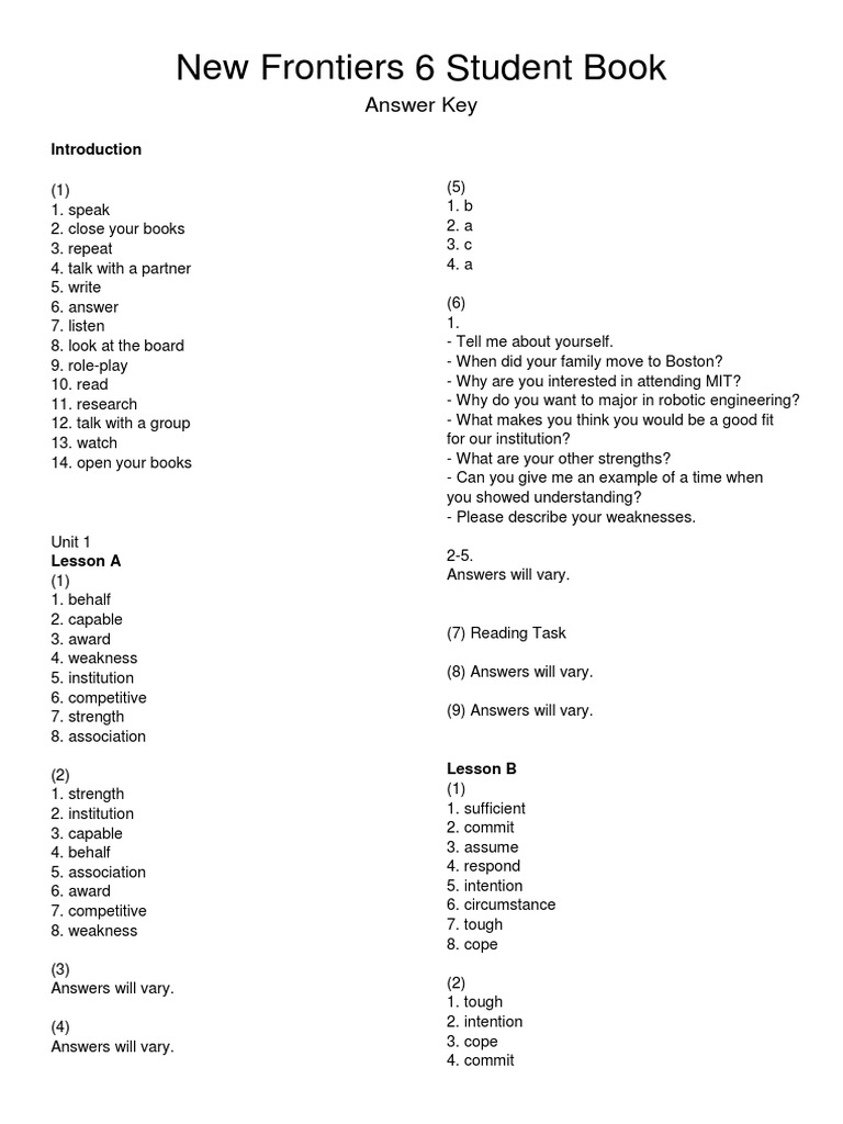New Frontiers 6 Answer Key | PDF | Interest