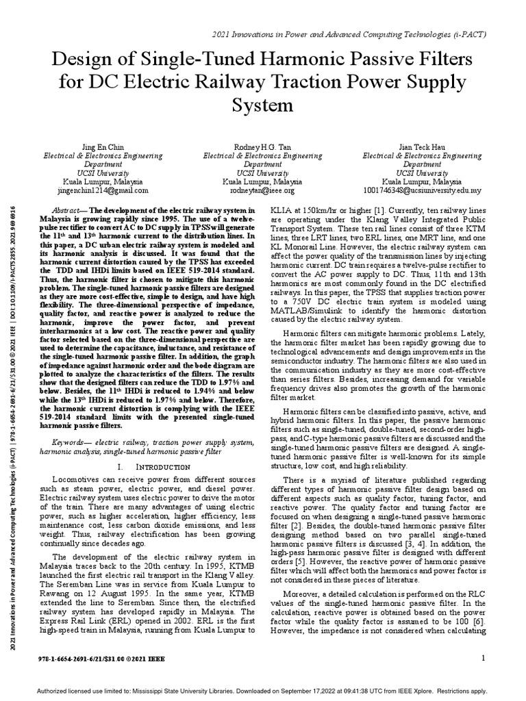 Single-Tuned Filters for Railway Harmonics | PDF | Rectifier ...