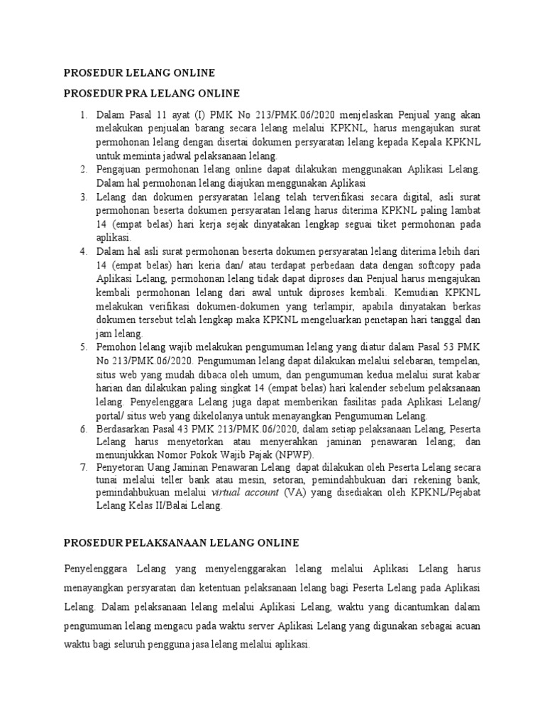 Prosedur Lelang Online | PDF