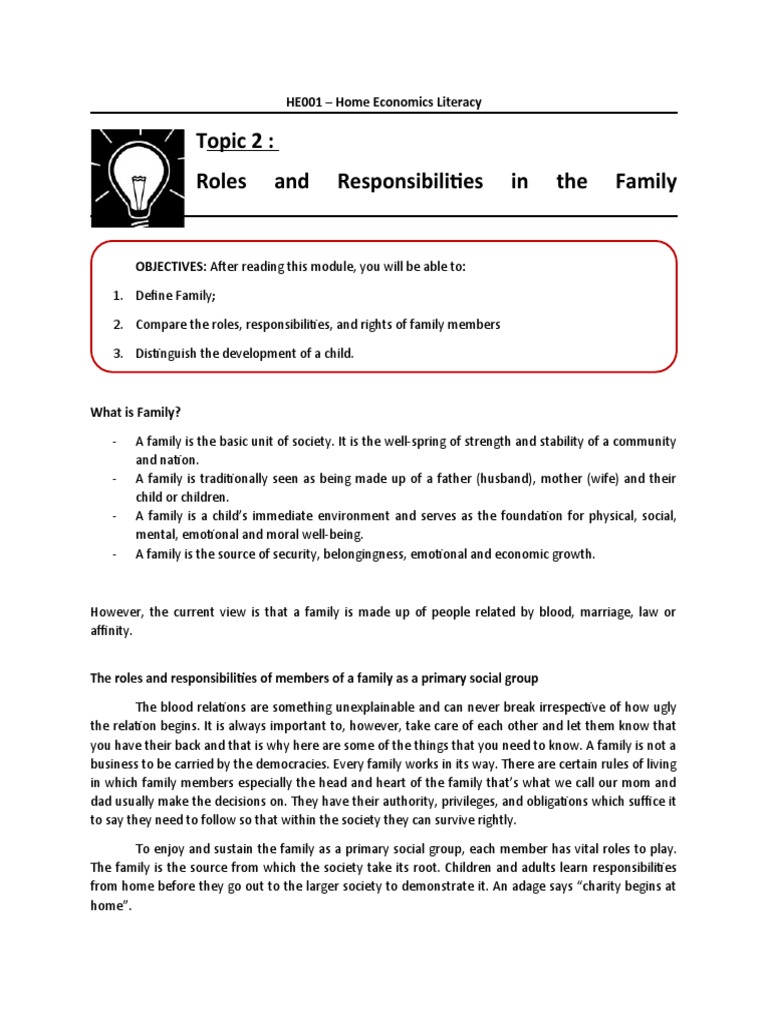 Family Roles and Responsibilities Explained | PDF | Child Development ...