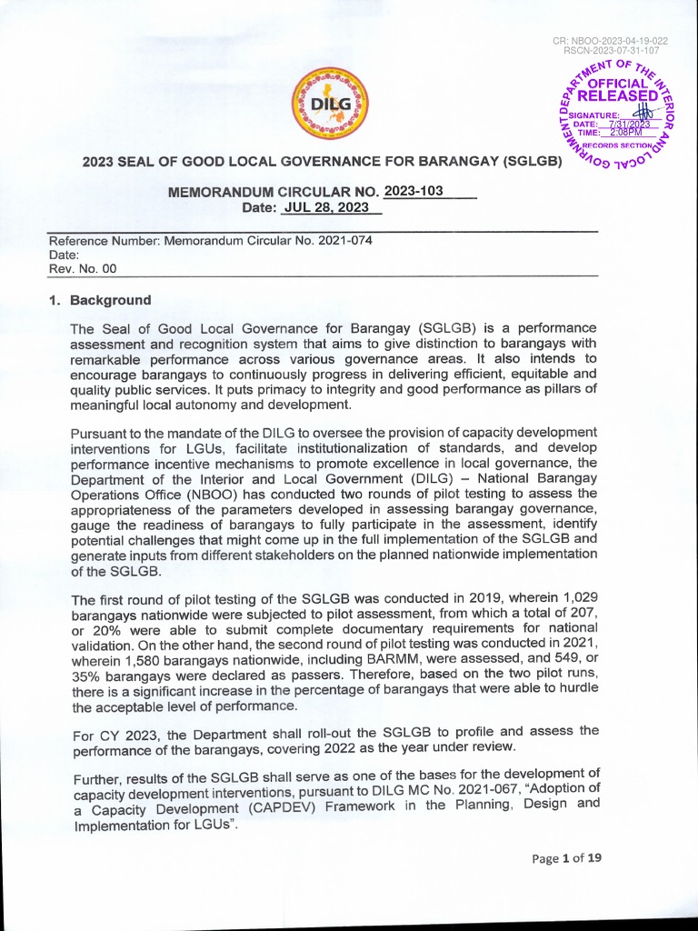 Dilg Memocircular 202381 SGLG B | PDF | Governance | Government