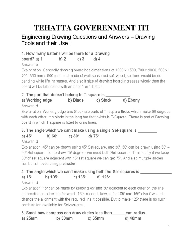 All1st Year Engineering Drawing MCQ (Tgiti) | PDF | Drawing | Geometry