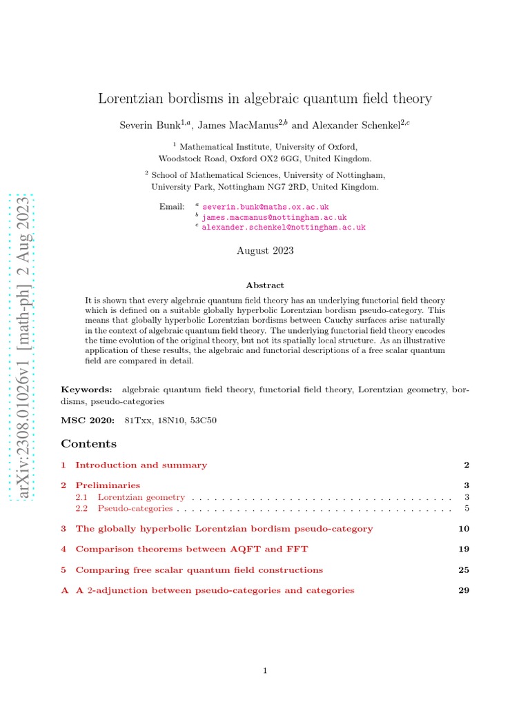 Lorentzian Bordisms in Algebraic Quantum Field Theory: Severin Bunk, James Macmanus and ...