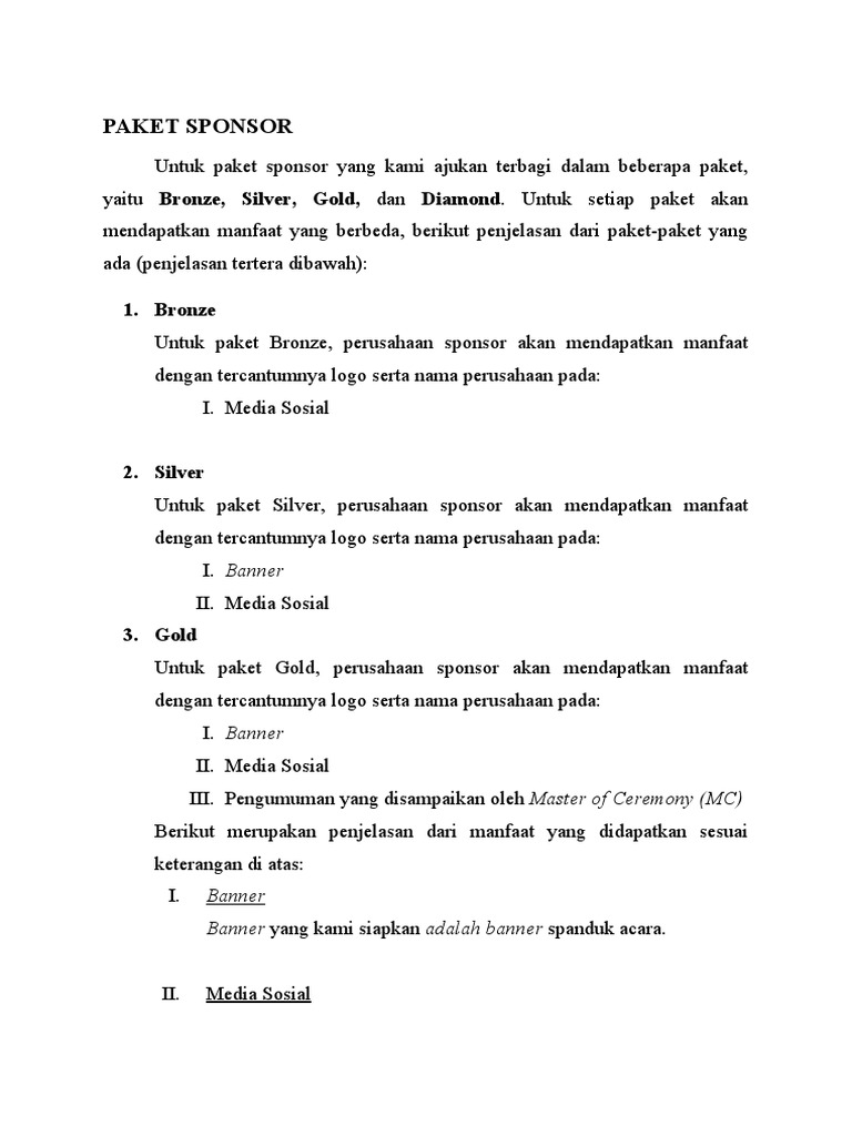 PAKET SPONSOR (Rancangan) | PDF | Bisnis