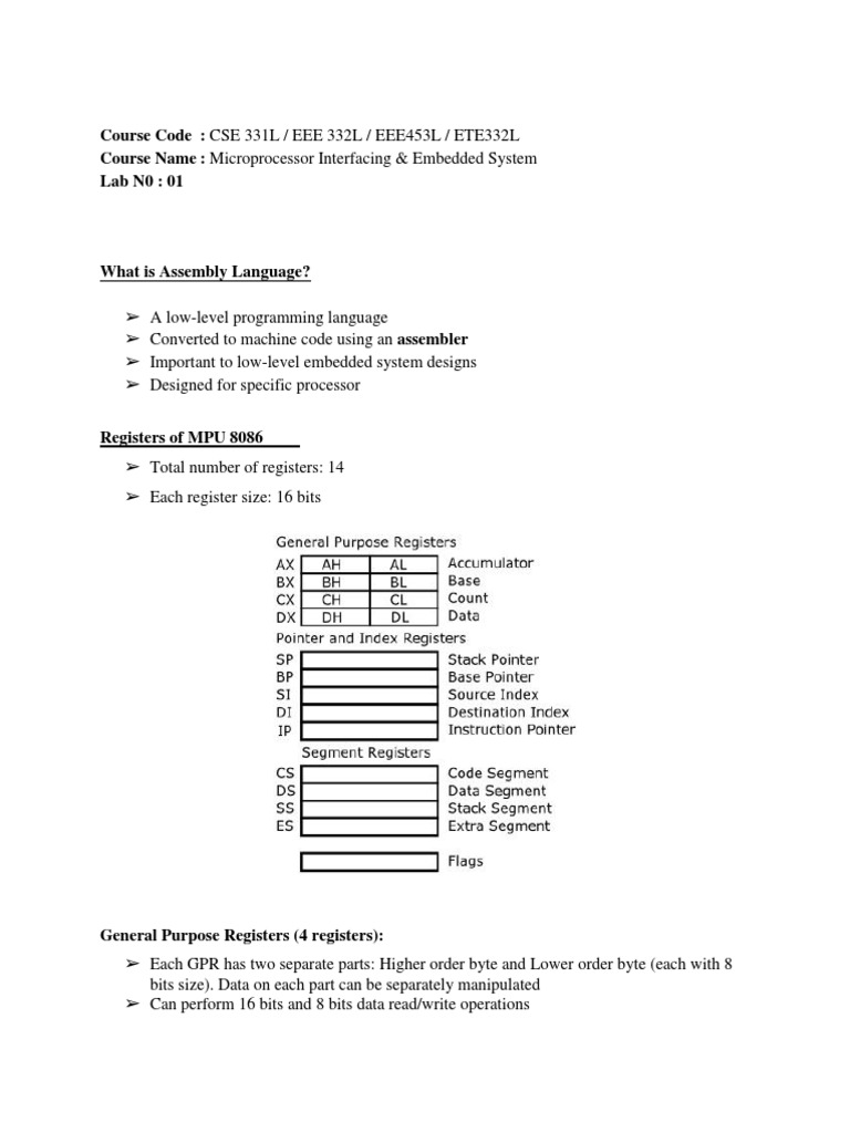 CSE331l - Lab1 - Basic Instructions | PDF | Assembly Language ... CSE331l - Lab1 - Basic Instructions | PDF | Assembly Language ...