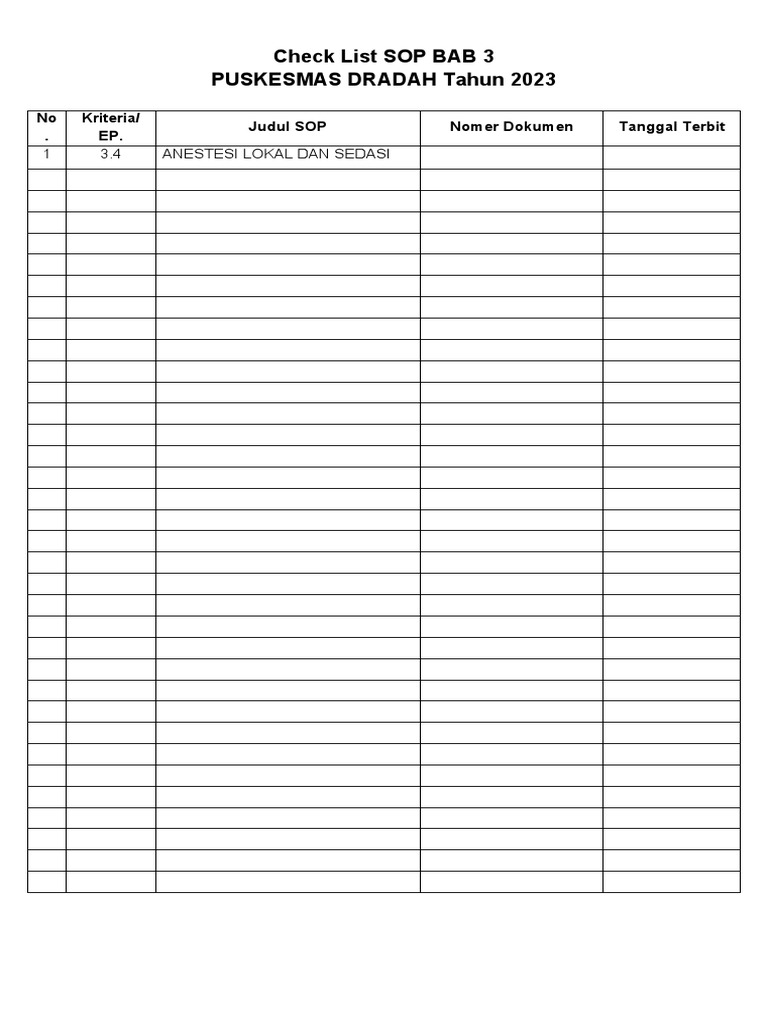 Check List Sop Bab 3 | PDF
