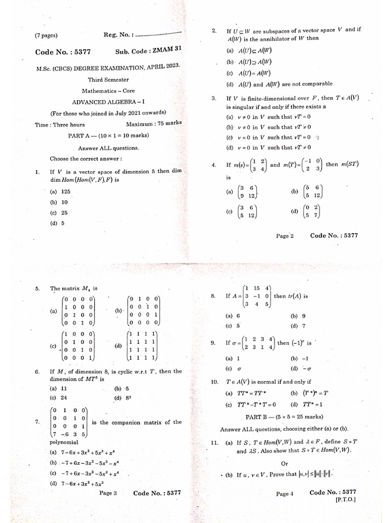 ZMAM31 Advanced Algebra I 1 | PDF