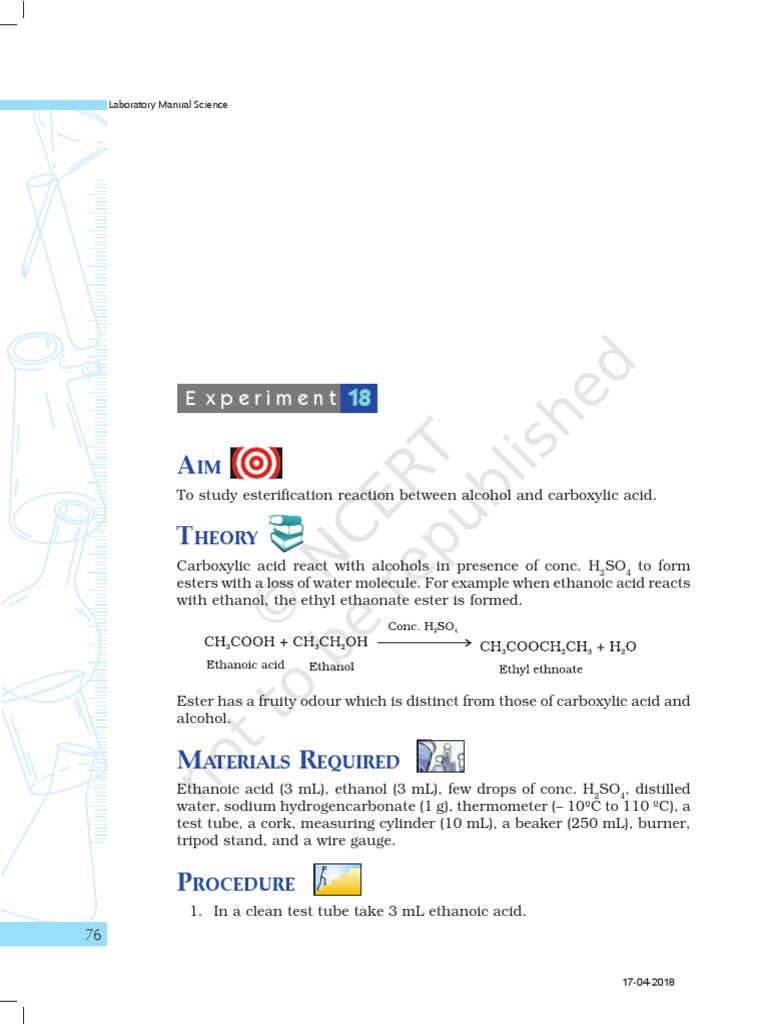 NCERT Science Lab Manual X Expt 18 | PDF | Ester | Acetic Acid