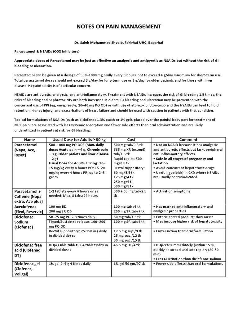 Notes On Pain Management | PDF | Nonsteroidal Anti Inflammatory Drug ...
