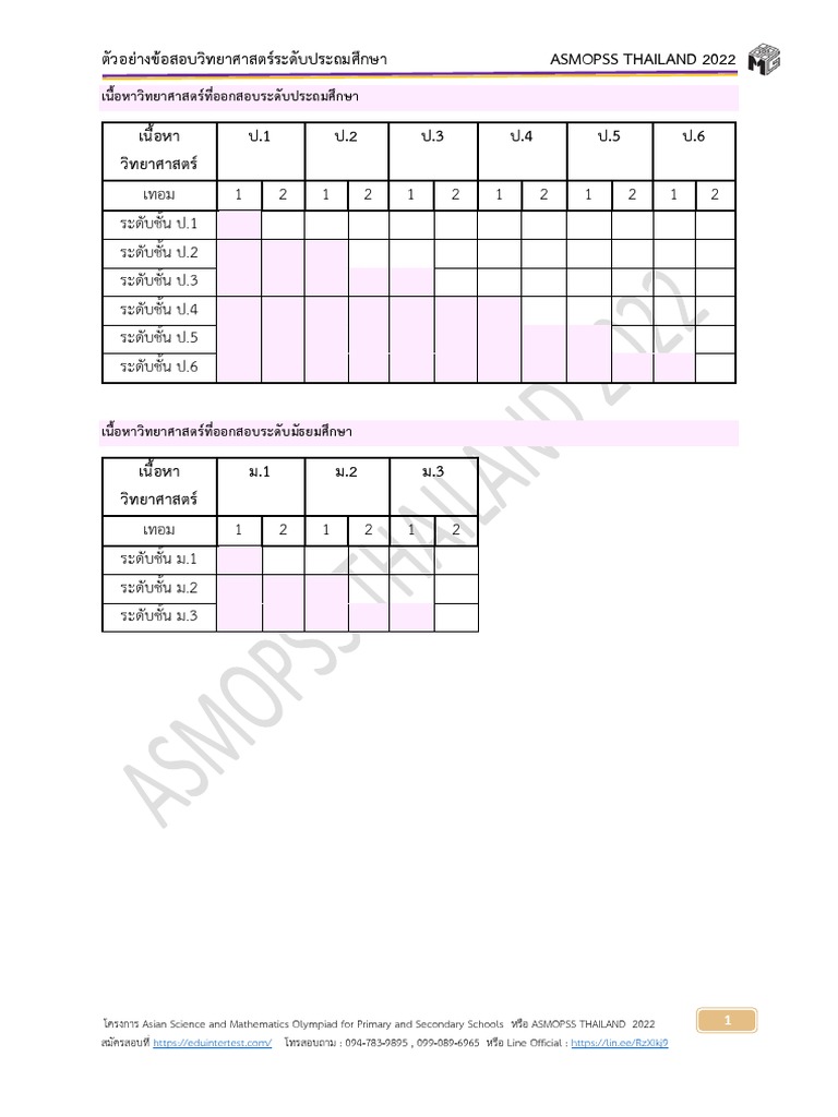 เฉลยแนวข้อสอบ ASMOPSS วิทย์ ป.1 - 6 | PDF